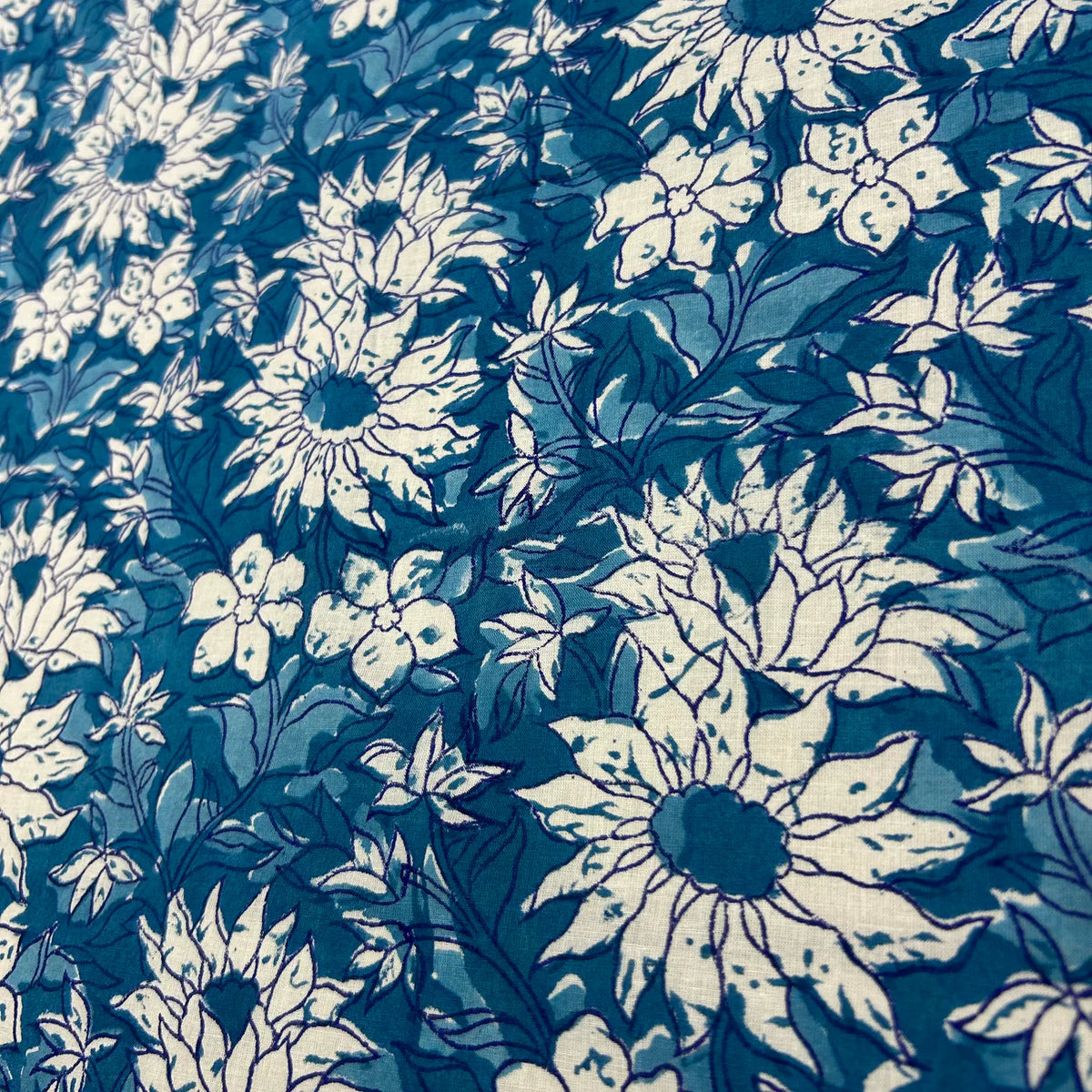 230cm - Block Print Sea of Blue Flowers – Lee Ann Textiles SG