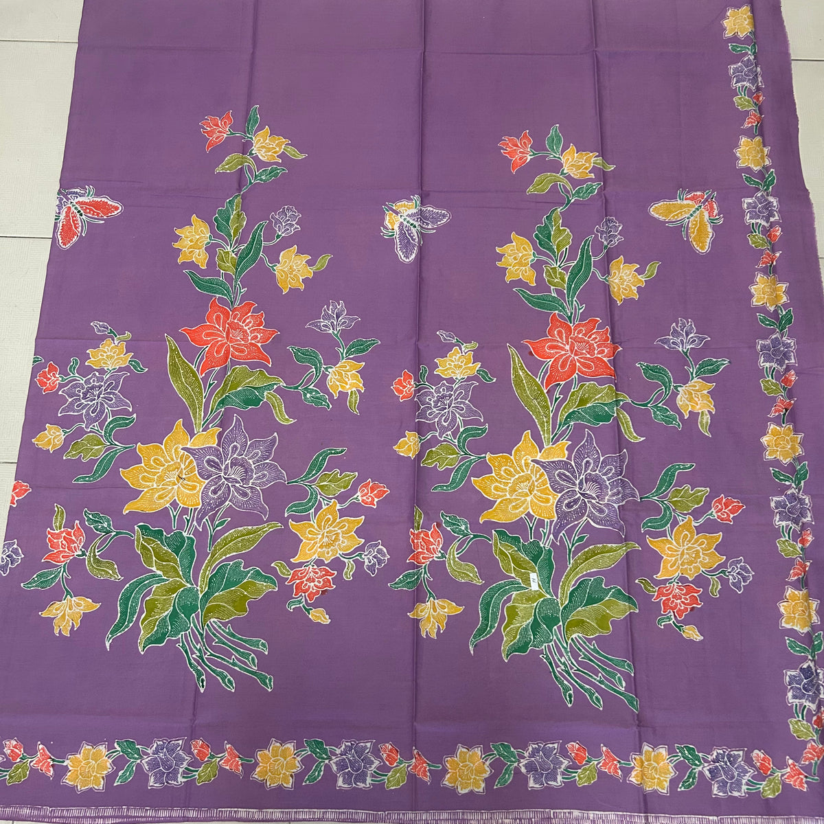 (Hand stamped Batik) Stalks of Flowers Dusty Purple – Lee Ann Textiles SG