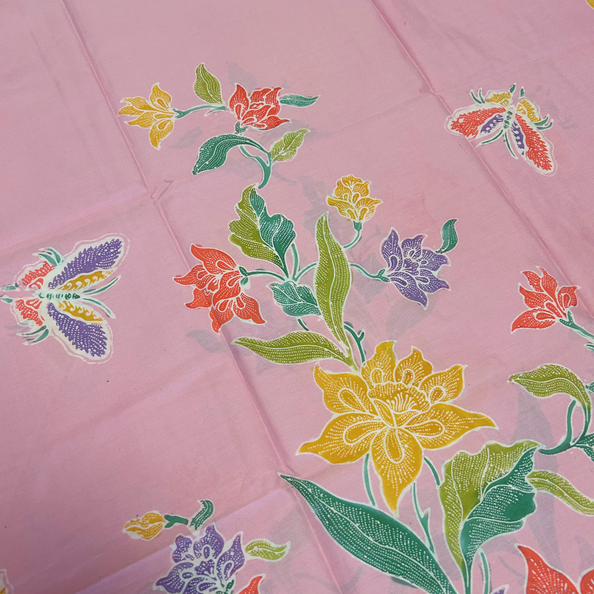 (Hand stamped Batik) Stalks of Flowers Pink – Lee Ann Textiles SG