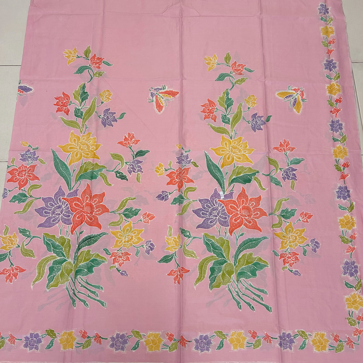 (Hand stamped Batik) Stalks of Flowers Pink – Lee Ann Textiles SG