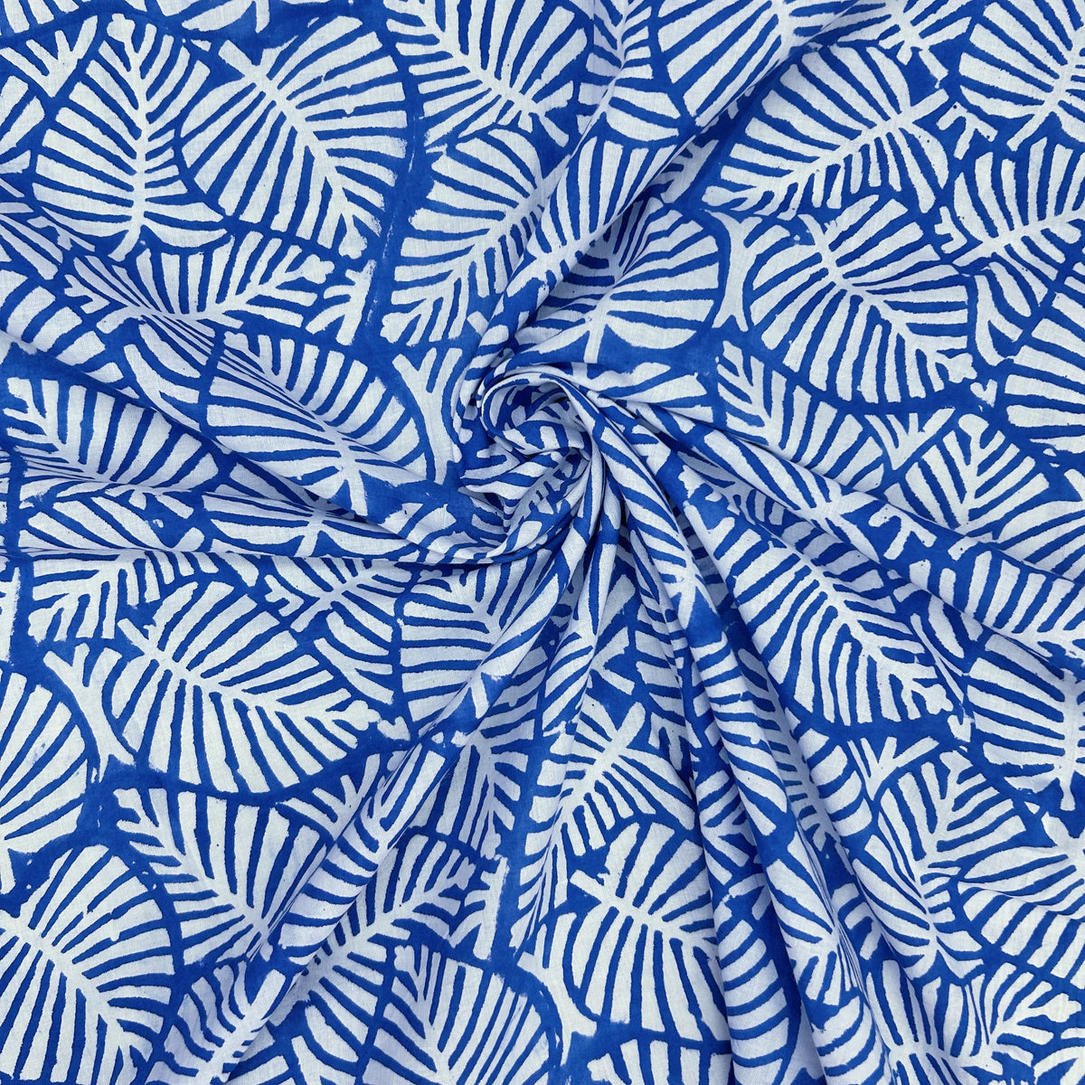 Block Print Leaves Abstract Blue – Lee Ann Textiles SG