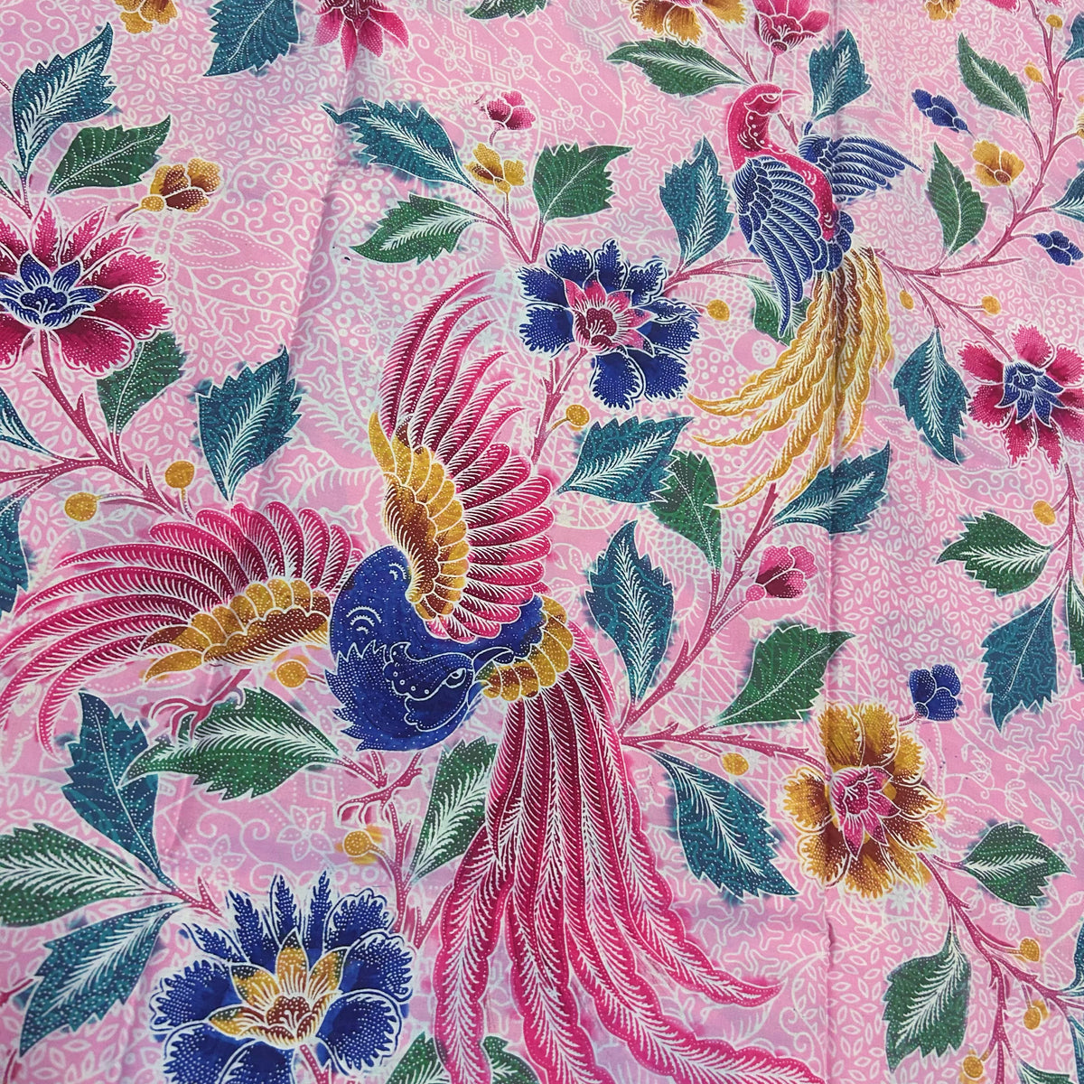 (Hand-stamped batik) Song of Birds Pink – Lee Ann Textiles SG