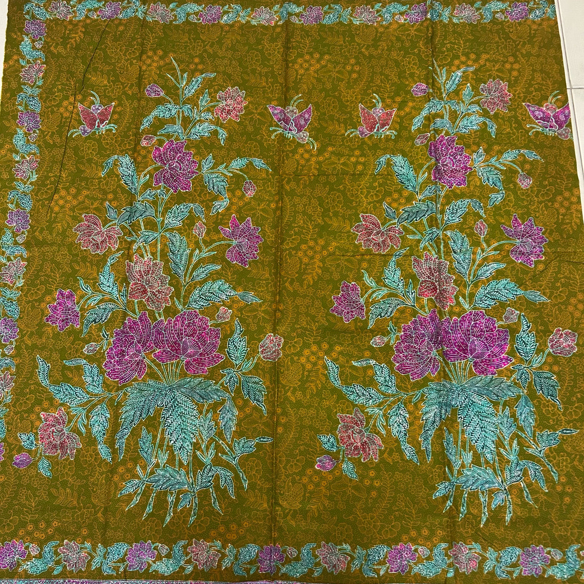 (Hand stamped Batik) Stalks of Flowers with Butterflies Olive – Lee Ann ...