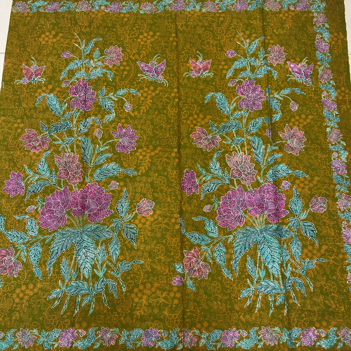 (Hand stamped Batik) Stalks of Flowers with Butterflies Olive – Lee Ann ...