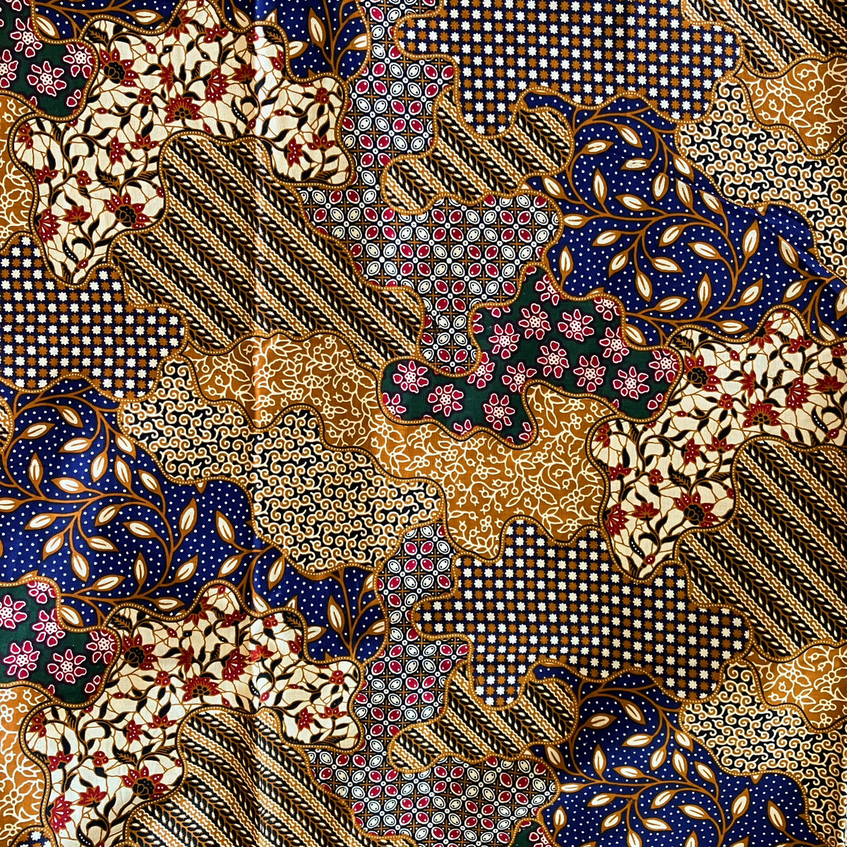Floral and Traditional Patch Motif Batik Blue – Lee Ann Textiles SG